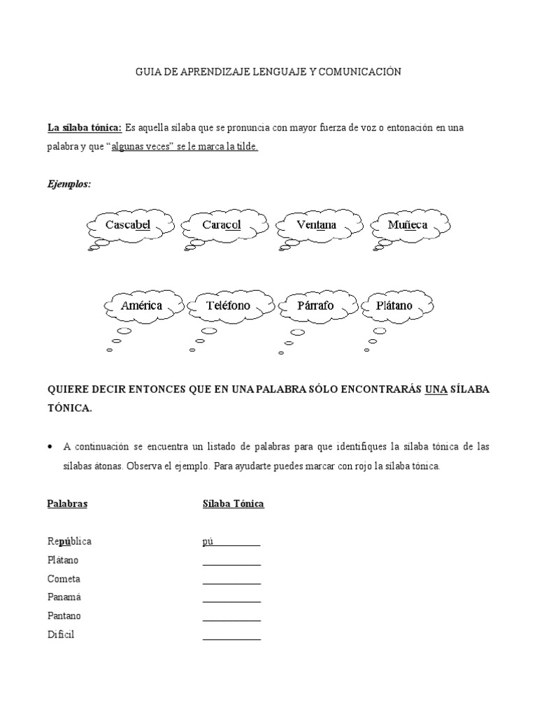 Guia de Aprendizaje Silaba Tonica | PDF
