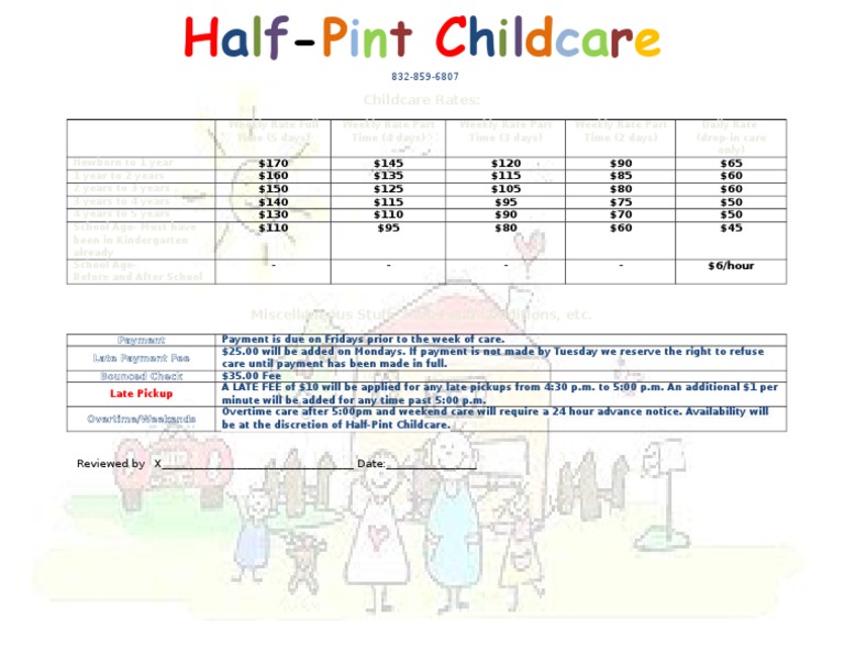 Half-Pint Childcare Rate Sheet | PDF | Cooking, Food & Wine