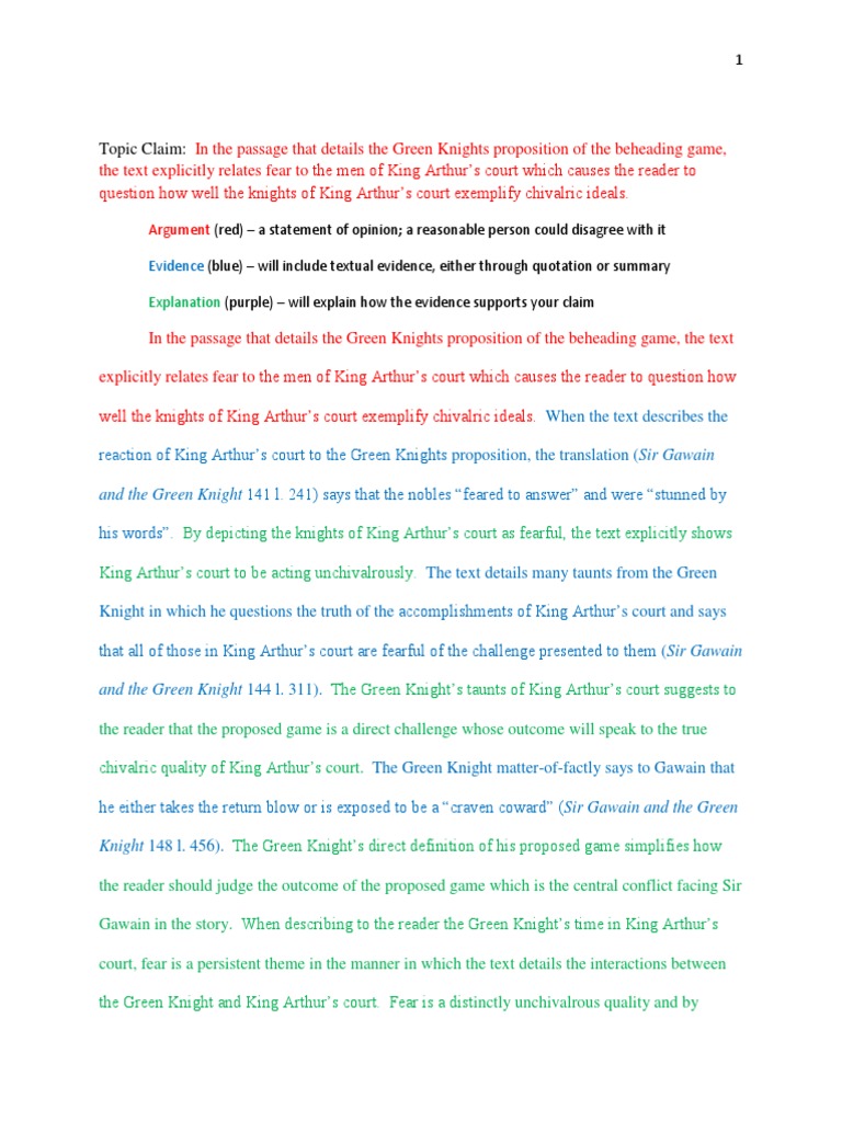 Critical Reading Paragraph of Sir Gawain and The Green Knight | PDF ...