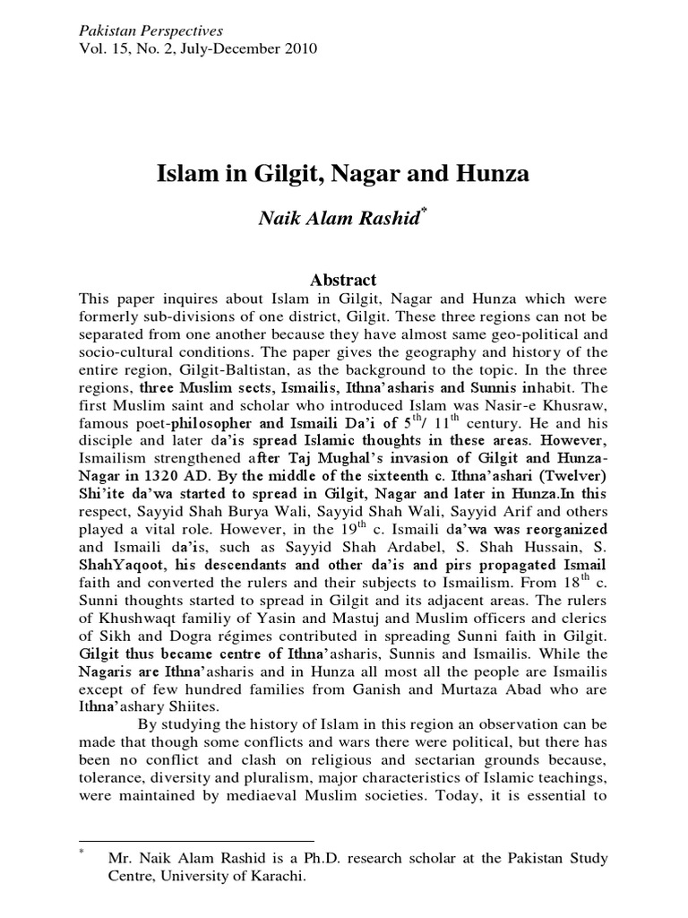Islam in Hunza, Gilgit and Nagar | PDF | Isma'ilism | Shia Islam