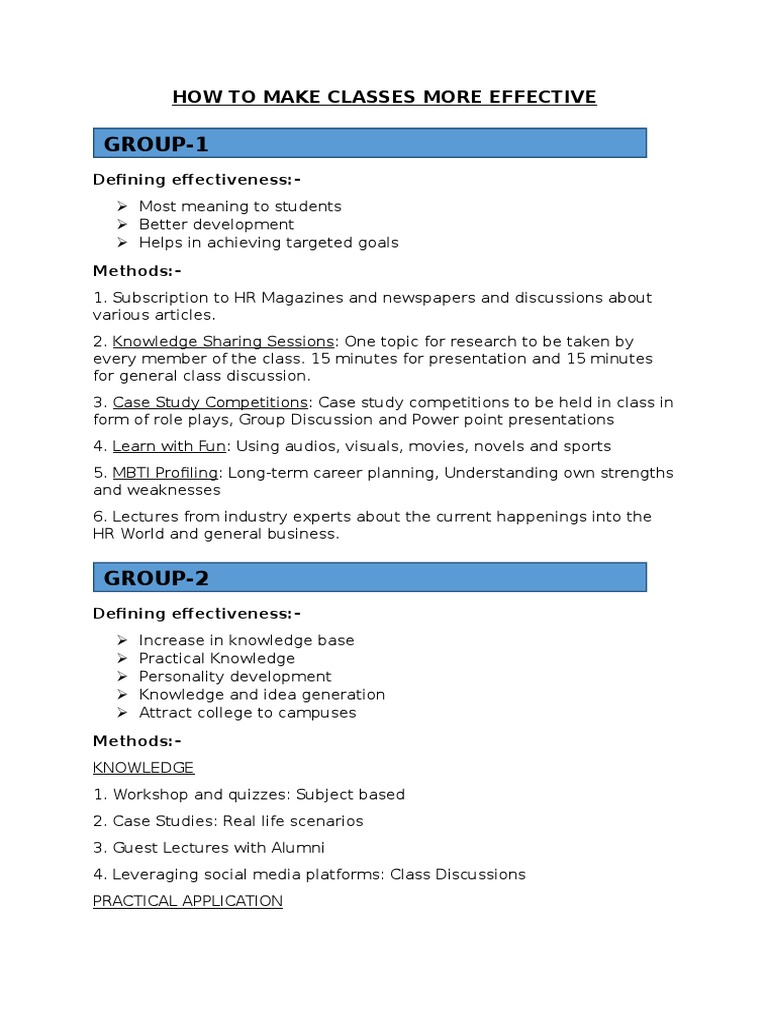 Group-1: How To Make Classes More Effective | PDF | Lecture | Competition