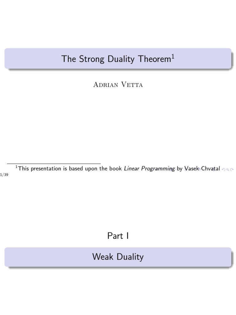 The Strong Duality Theorem: Adrian Vetta | PDF