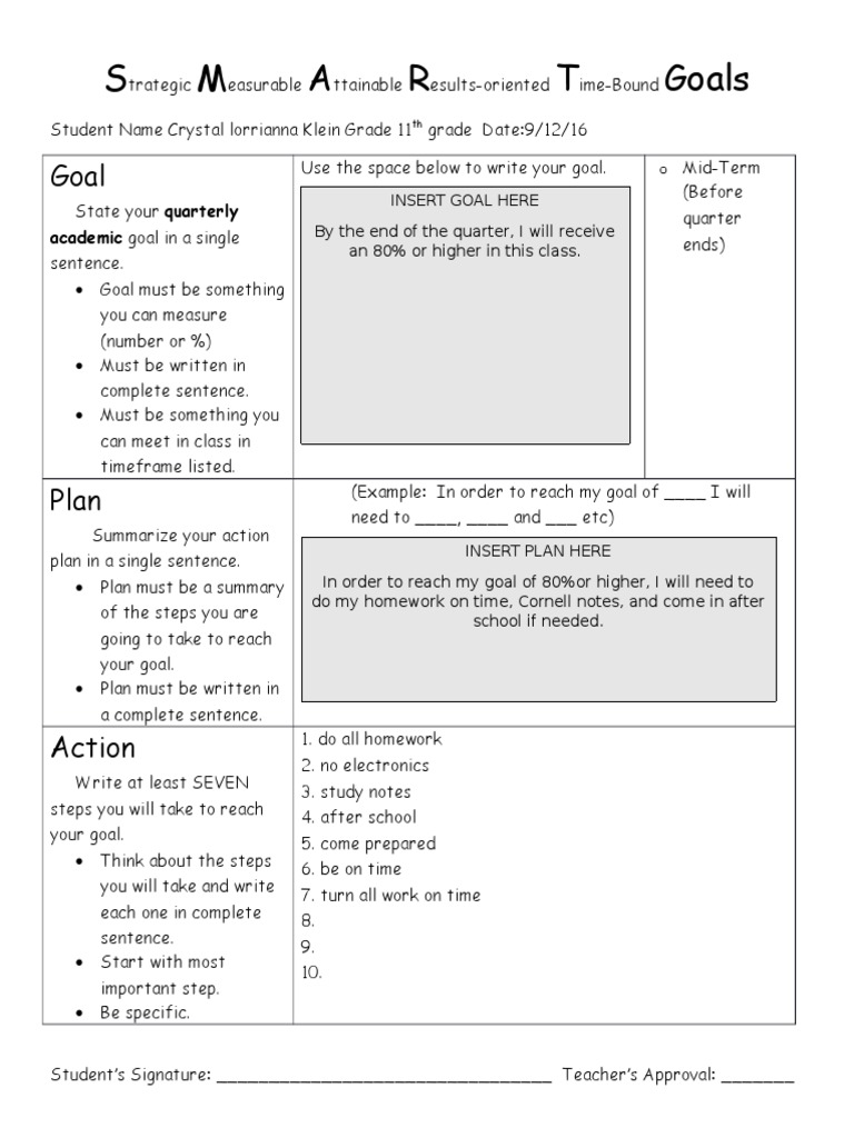 Student Edit Template For Smart Goals 1 | PDF | Goal | Learning