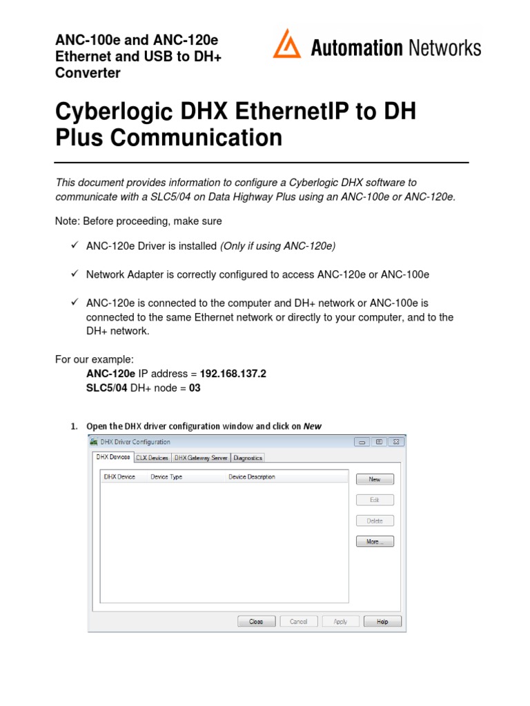 ANC-100e ANC-120e Cyberlogic DHX ControlLogix Ethernet IP To AB DH+ ...