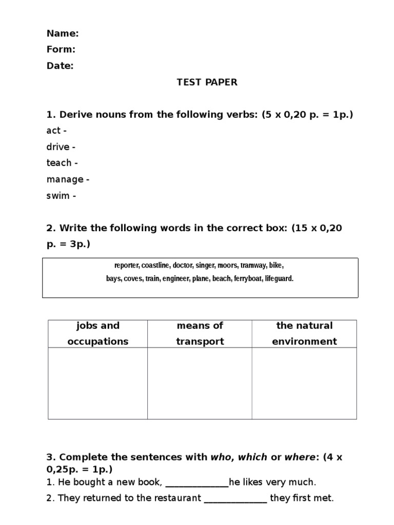 Test Paper 7th Grade Vocabulary and Grammar | PDF