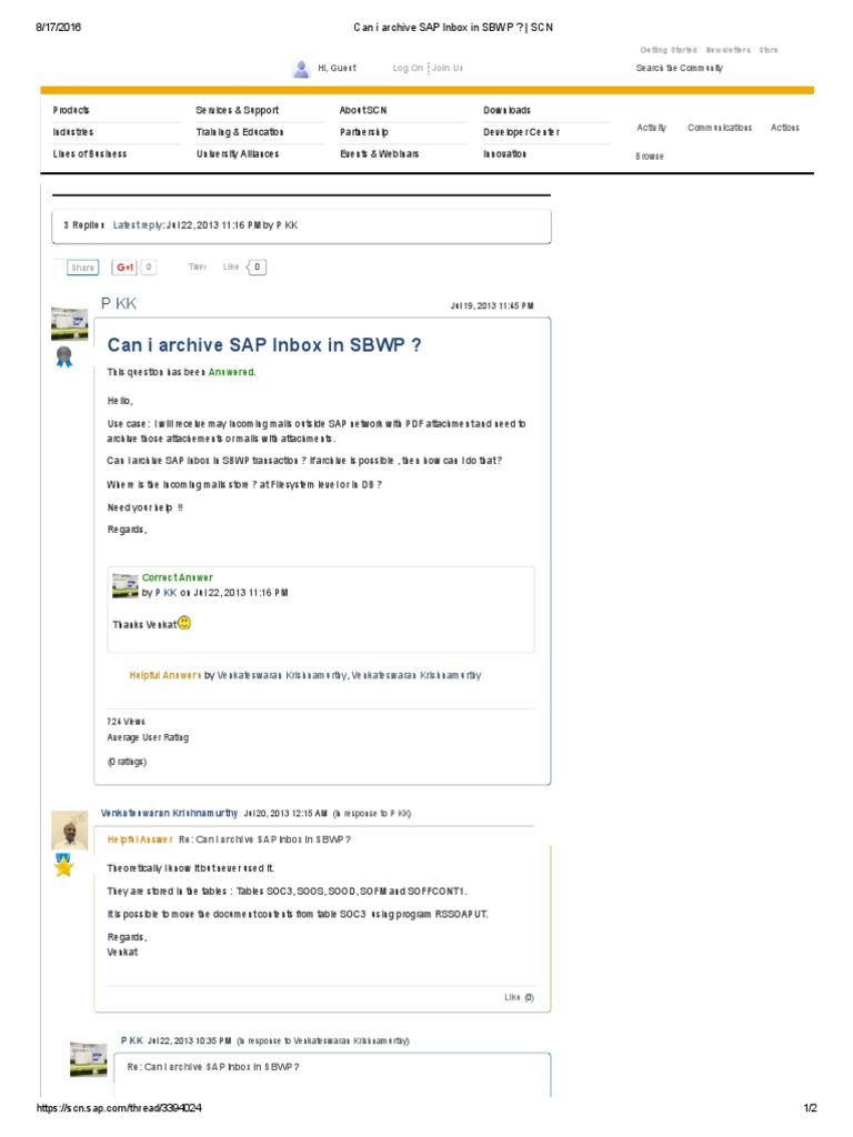 Can I Archive SAP Inbox in SBWP - SCN PDF | PDF