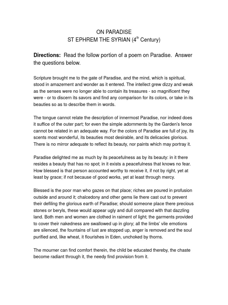 Exploring Paradise with St. Ephrem | PDF | Paradise | Religious Behaviour And Experience