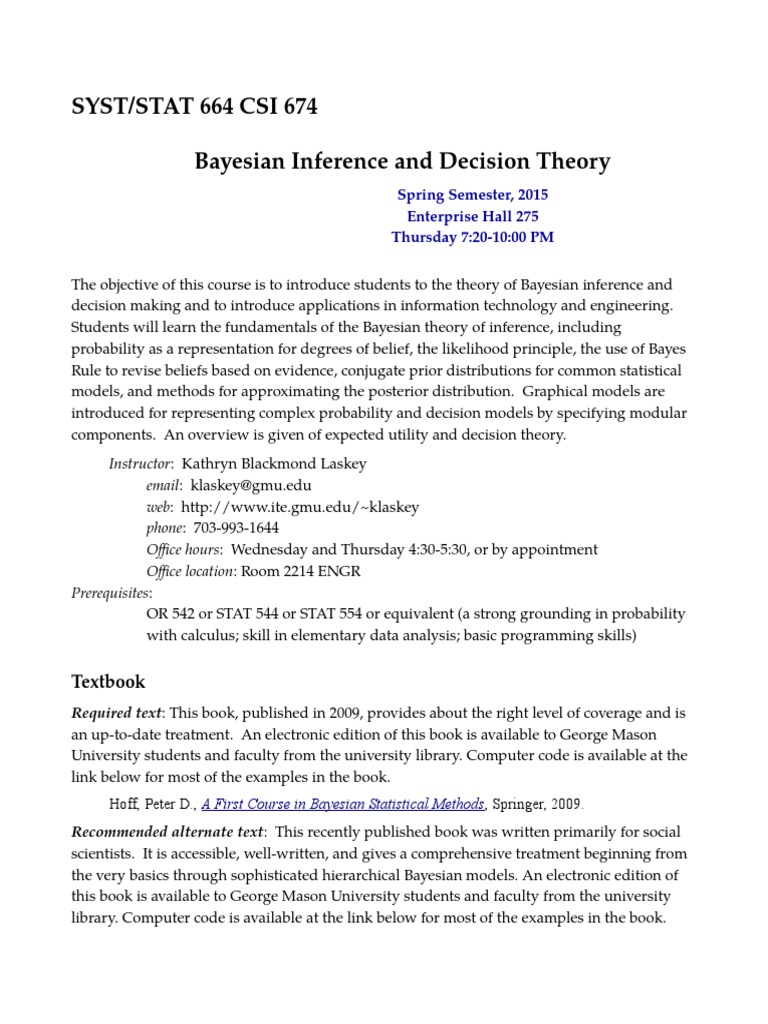Syllabus | PDF | Statistical Inference | Bayesian Inference