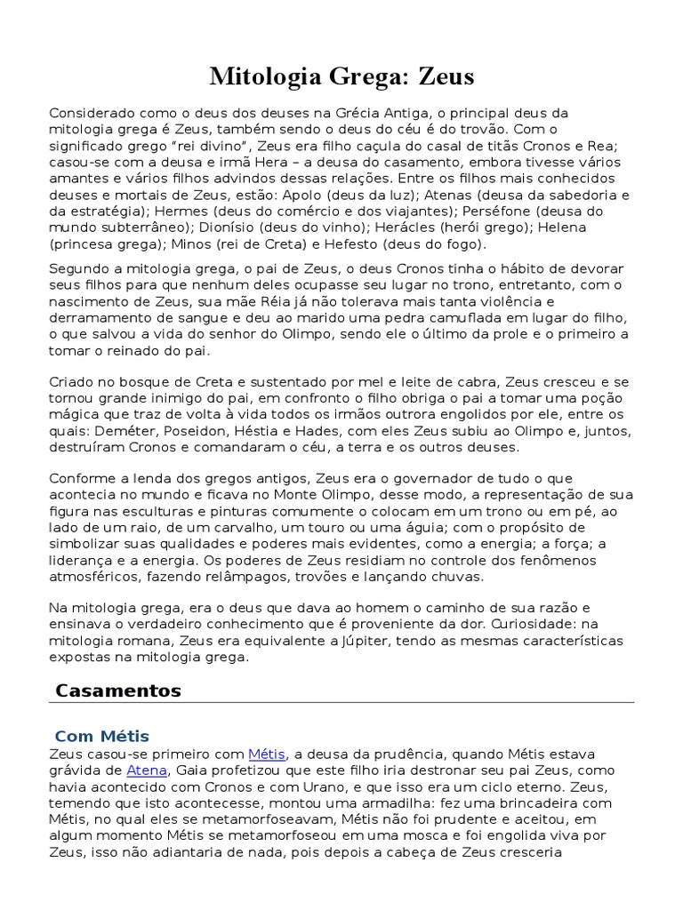 Mitologia Grega | PDF | Zeus | Hera