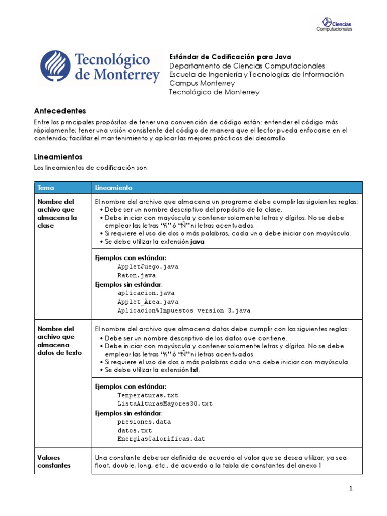 Estandar - Codificacion JAVA | PDF | Java (lenguaje de programación) | Archivo de computadora