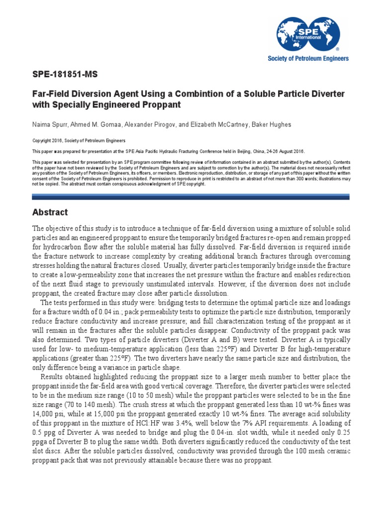 Far Field Diversion Agent Using A Combination of A Soluble Particle ...