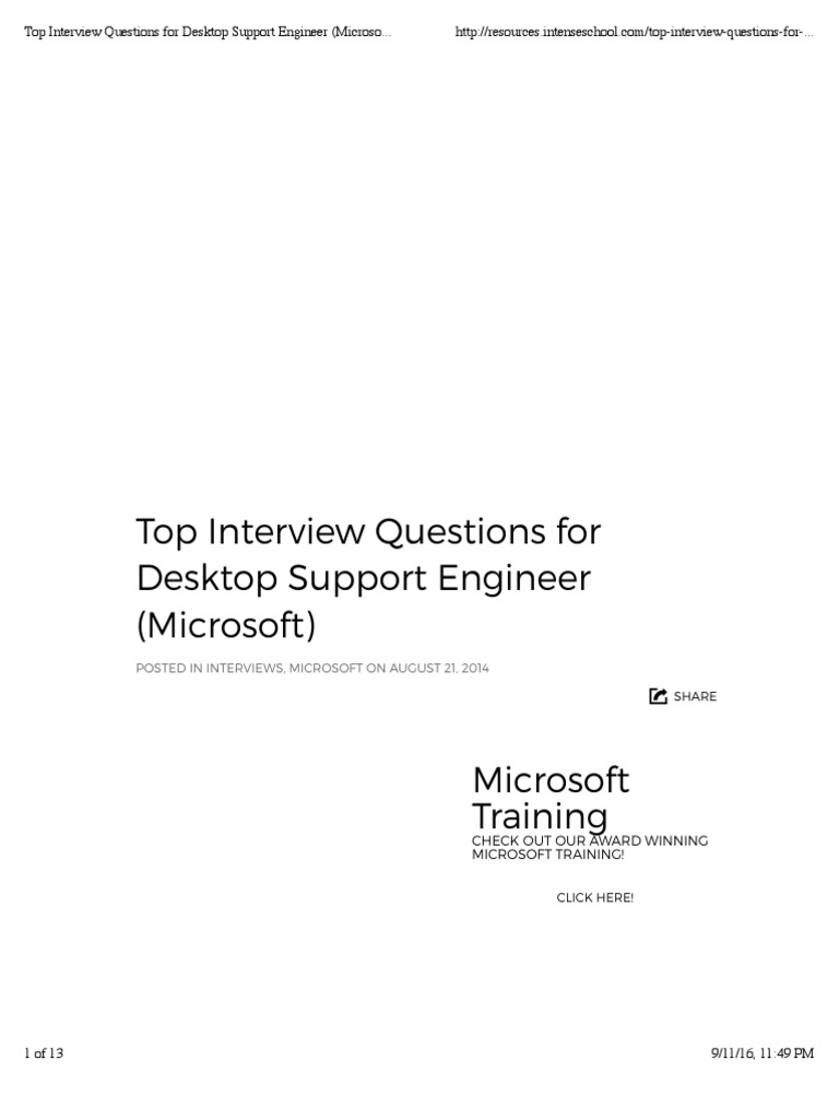 Top Interview Questions For Desktop Support Engineer (Microsoft ...