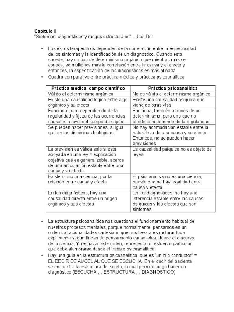 "Síntomas, Diagnósticos y Rasgos Estructurales" - Joel Dor | PDF ...