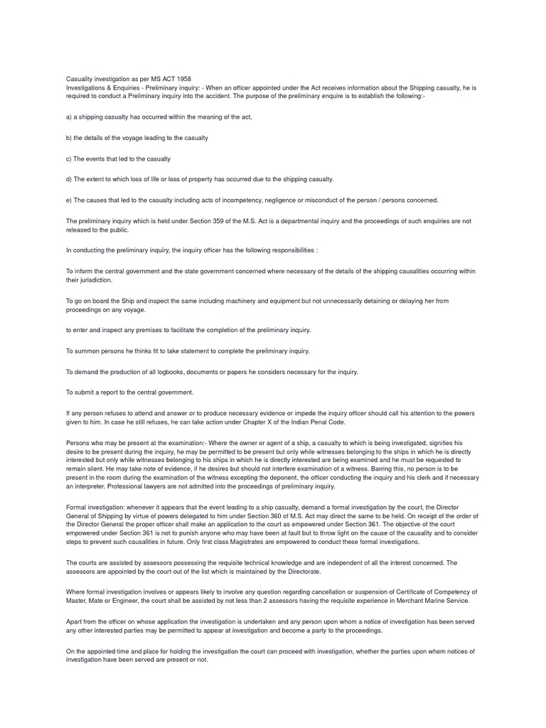 Shipping Casualty Investigation Process | PDF | Marine Salvage | Coast ...
