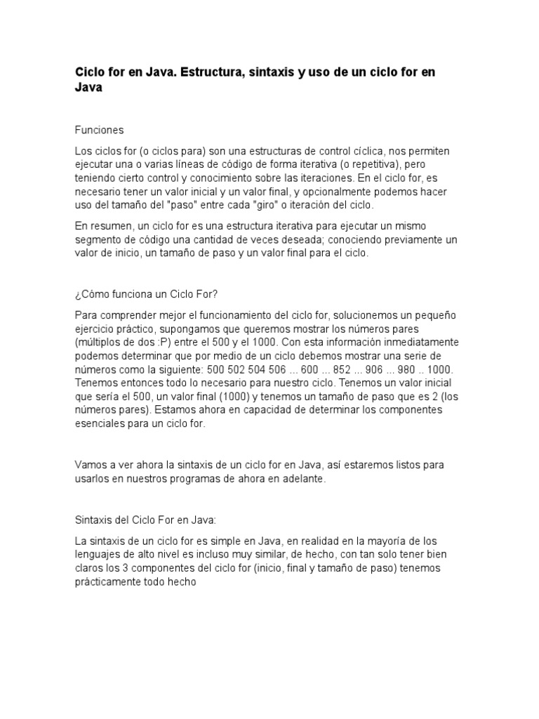 Ciclo For en Java | PDF | División (Matemáticas) | Java (lenguaje de ...