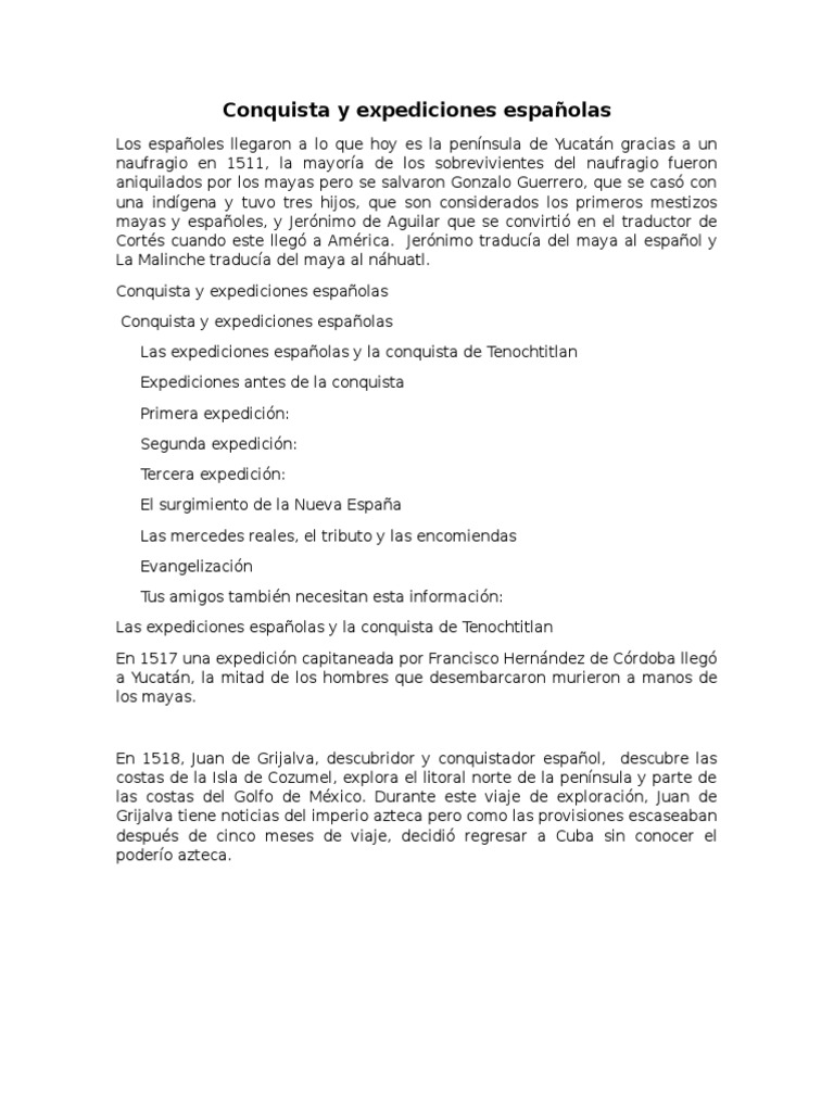 Conquista y Expediciones Españolas | PDF | Hernán Cortés | Nueva españa