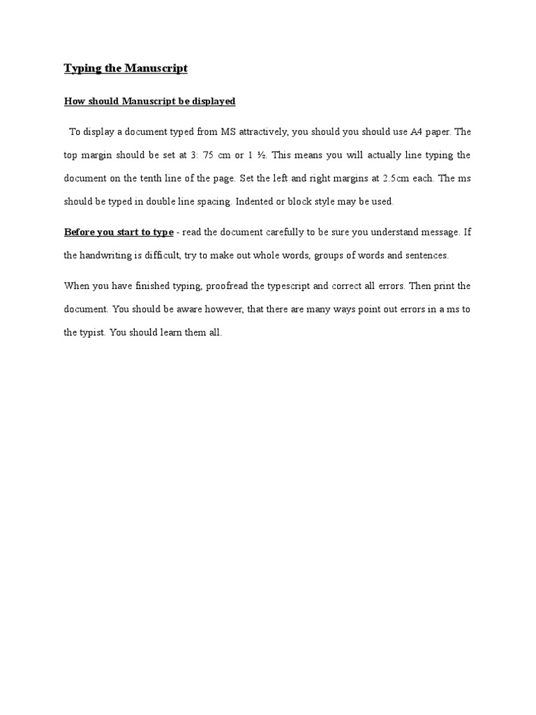 Typing The Manuscript How Should Manuscript Be Displayed Pdf