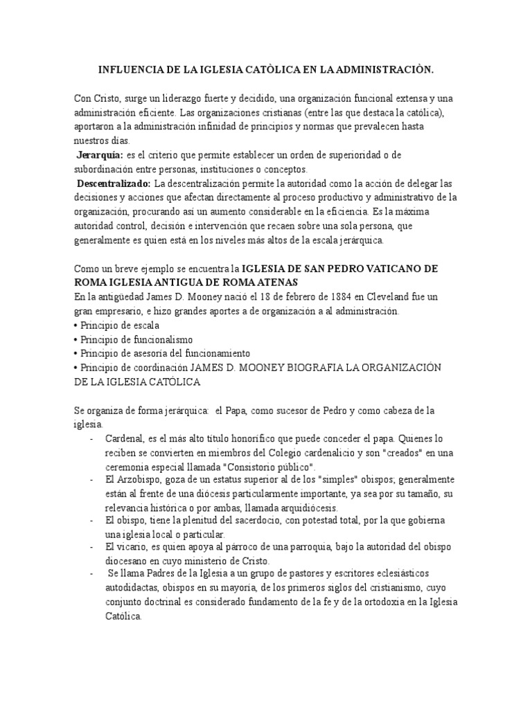 Influencia de La Iglesia Catòlica en La Administraciòn | PDF | obispo ...