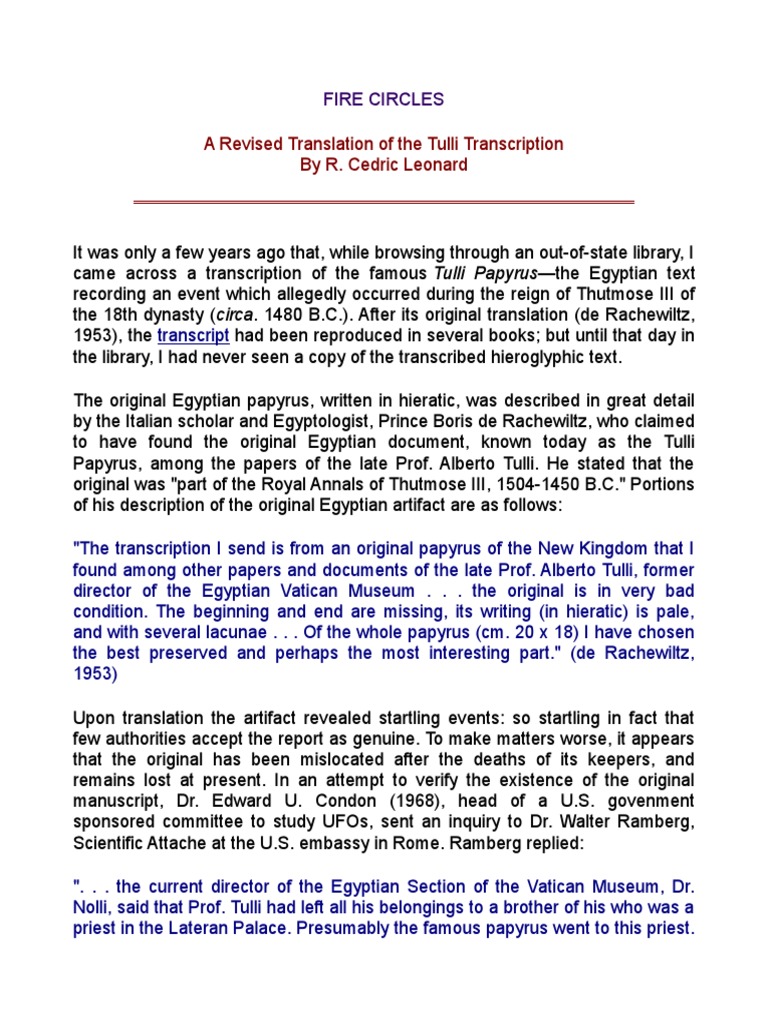 A Revised Translation of the Mysterious Tulli Papyrus Describing ...