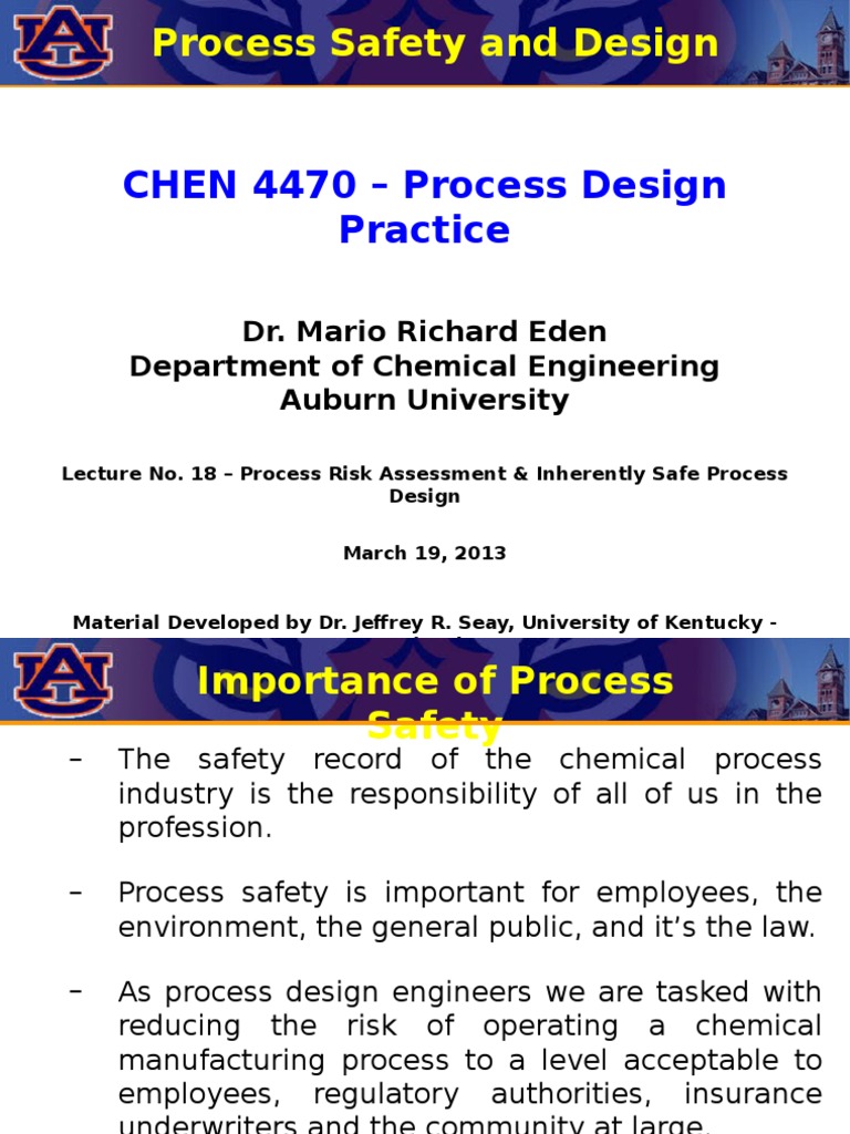 CHEN 4470 - Process Design Practice | PDF | Risk | Safety
