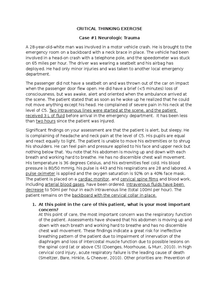 Critical Thinking Exercise NCM 106 | PDF | Respiratory System | Spinal ...