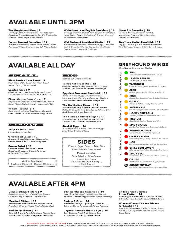 The Greyhound Menu | PDF | Prepared Foods | European Cuisine