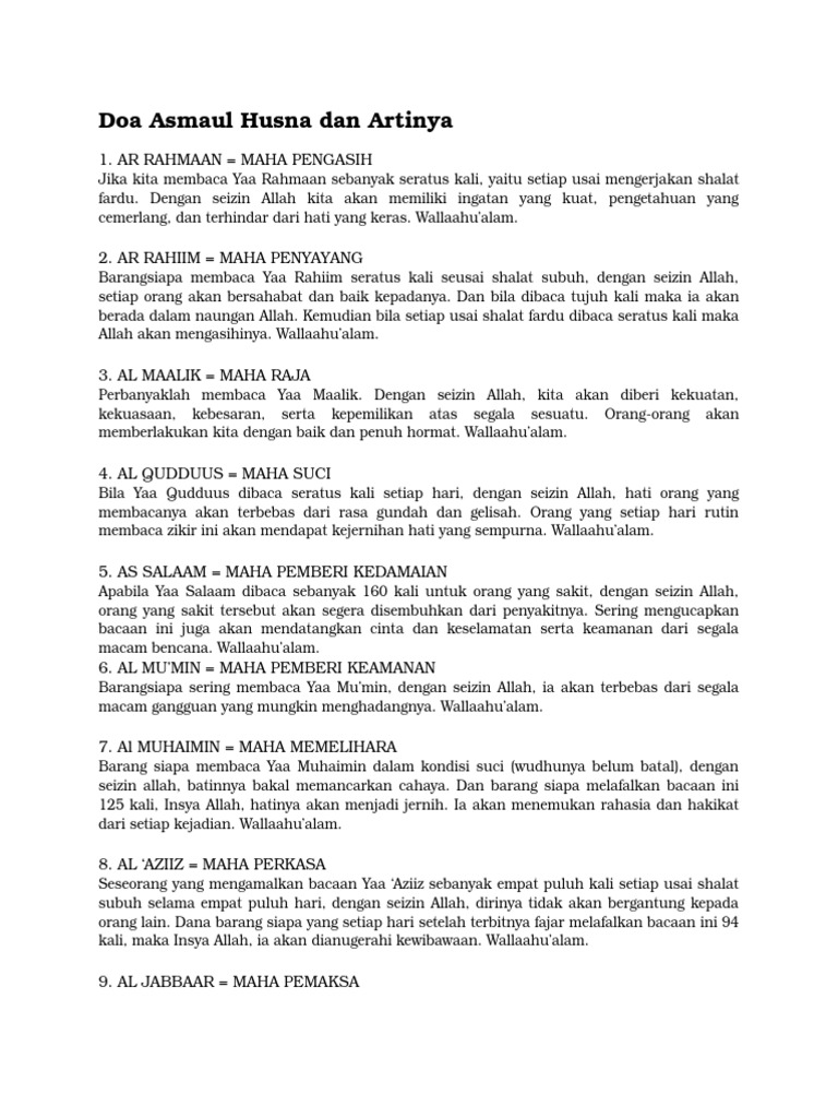 Doa Asmaul Husna Dan Artinya | PDF