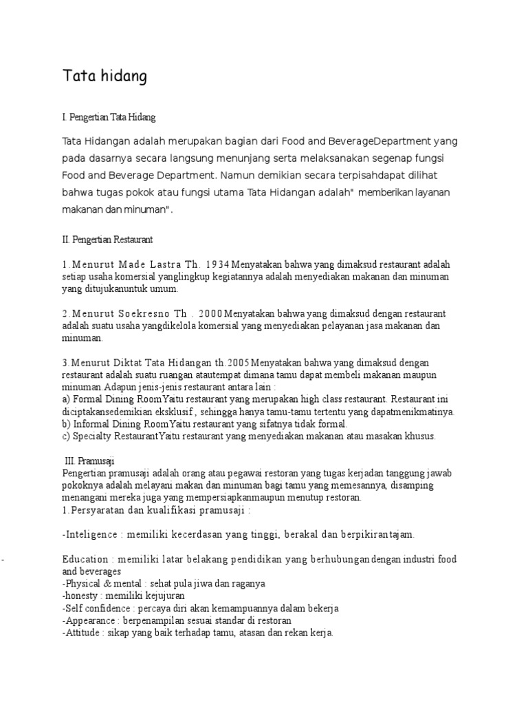 Tata Hidang | PDF