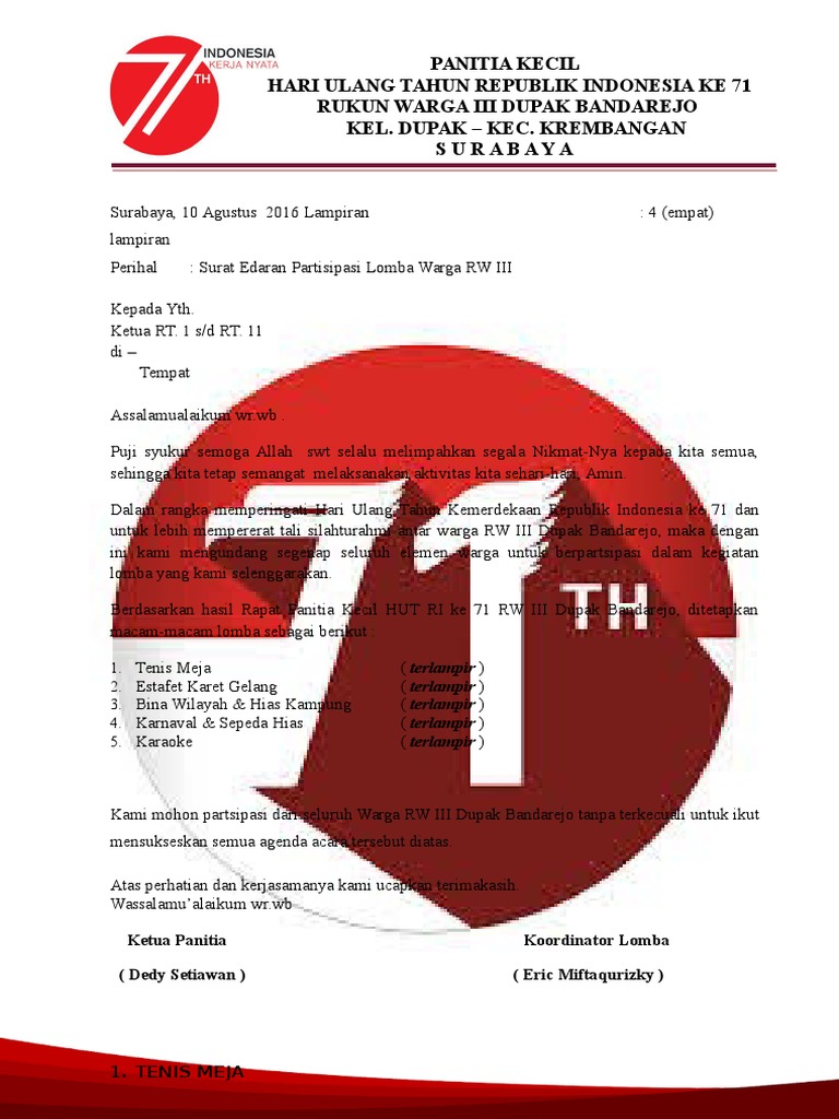 Lomba HUT RI ke-71 RW III Dupak | PDF | Seni