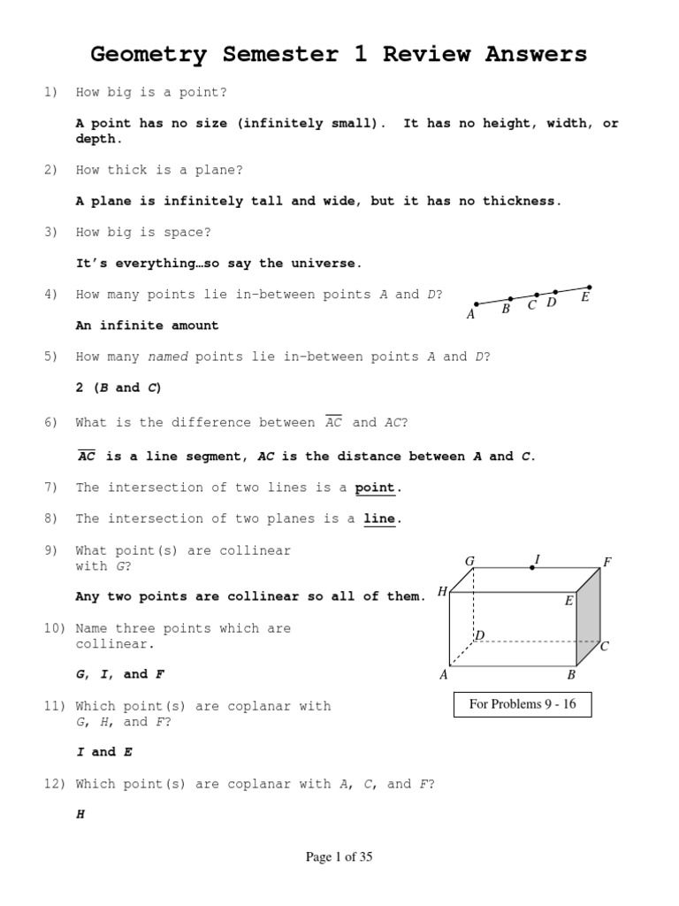 Geometry Semester 1 Review Answers | PDF | Triangle | Perpendicular