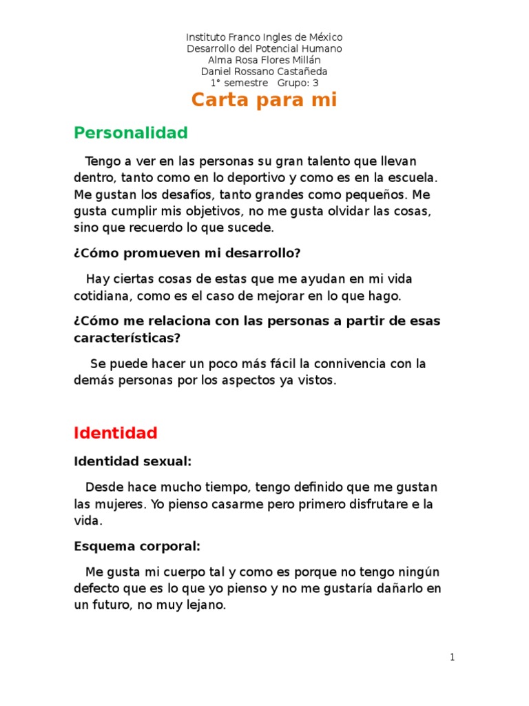Carta para Mi | PDF | Alma | Autoestima