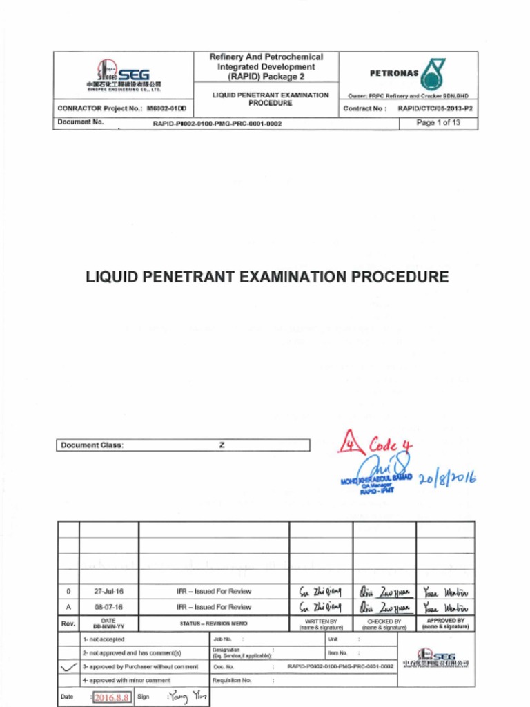 Liquid Penetrant Examination Procedure | PDF
