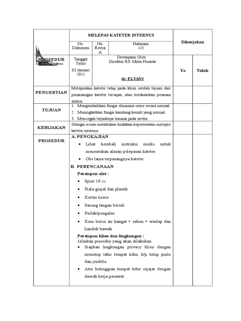 Prosedur Melepas Kateter Internus | PDF