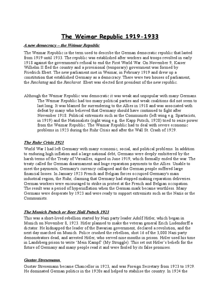 The Rise and Fall of the Weimar Republic: Germany's Troubled Experiment ...