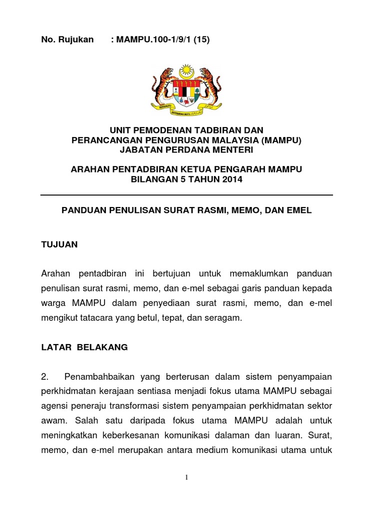 Arahan KP MAMPU Bil. 5-2014 - Panduan Penulisan Surat Rasmi, Memo ...