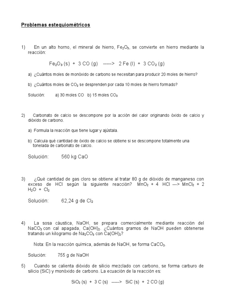 Problemas Estequiométricos | PDF | Carbonato | Hierro