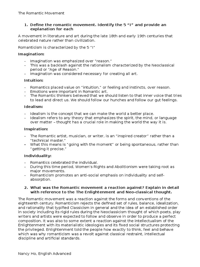 The Romantic Movement | PDF | Romanticism | Intuition