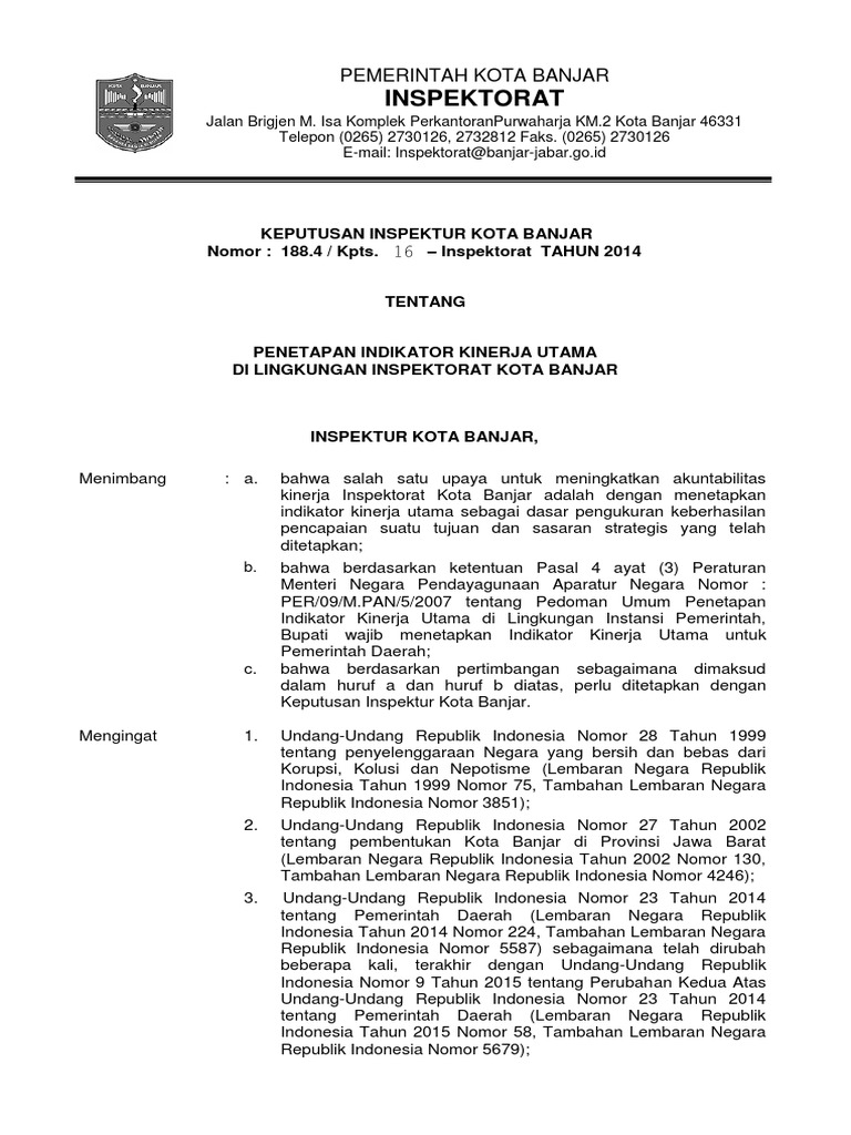 SK Penetapan IKU Inspektorat 2014 | PDF