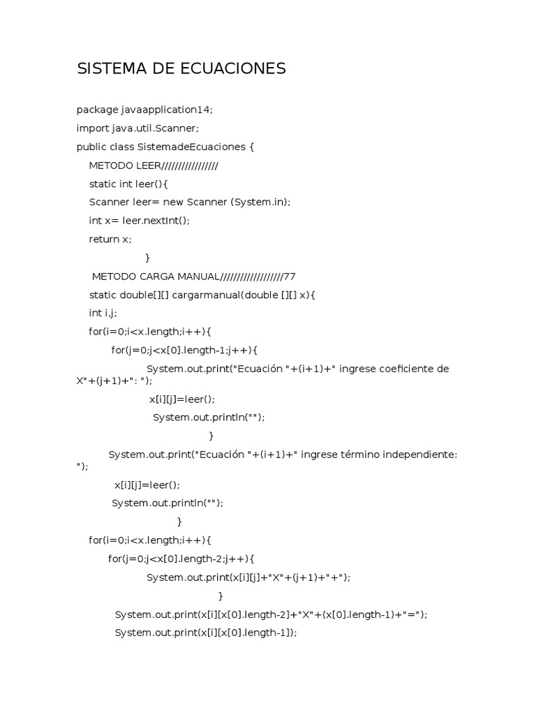 Sistema de Ecuaciones en Java | PDF | Programación de computadoras ...