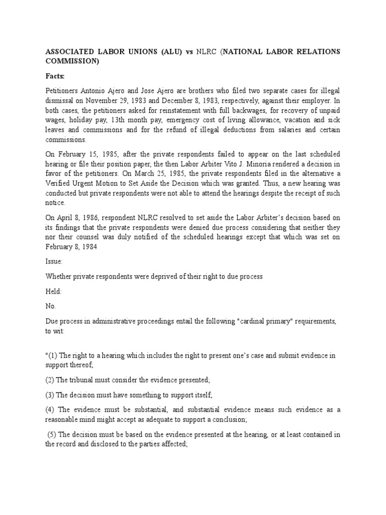 Associated Labor Unions (Alu) Vs NLRC (National Labor Relations ...