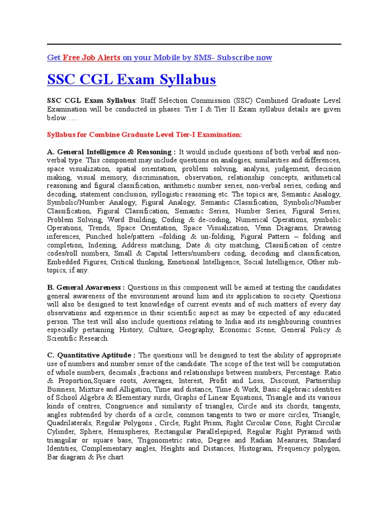 SSC CGL Exam Syllabus: Free Job Alerts | PDF | Sampling (Statistics ...