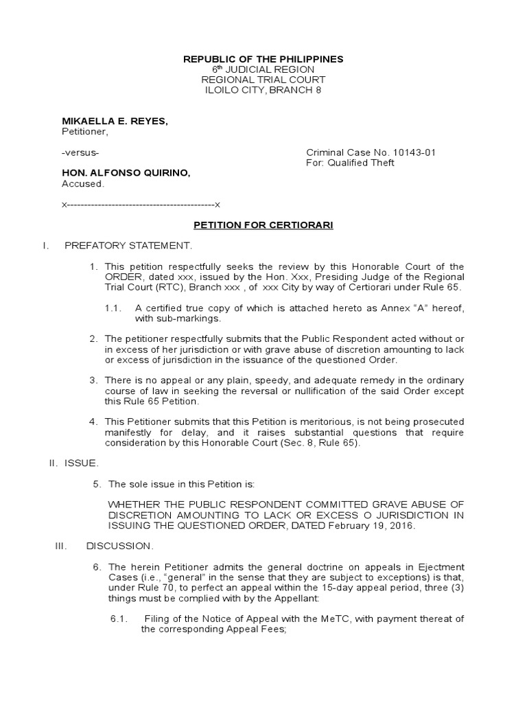 Petition For Certiorari | Download Free PDF | Supersedeas Bond | Lawsuit