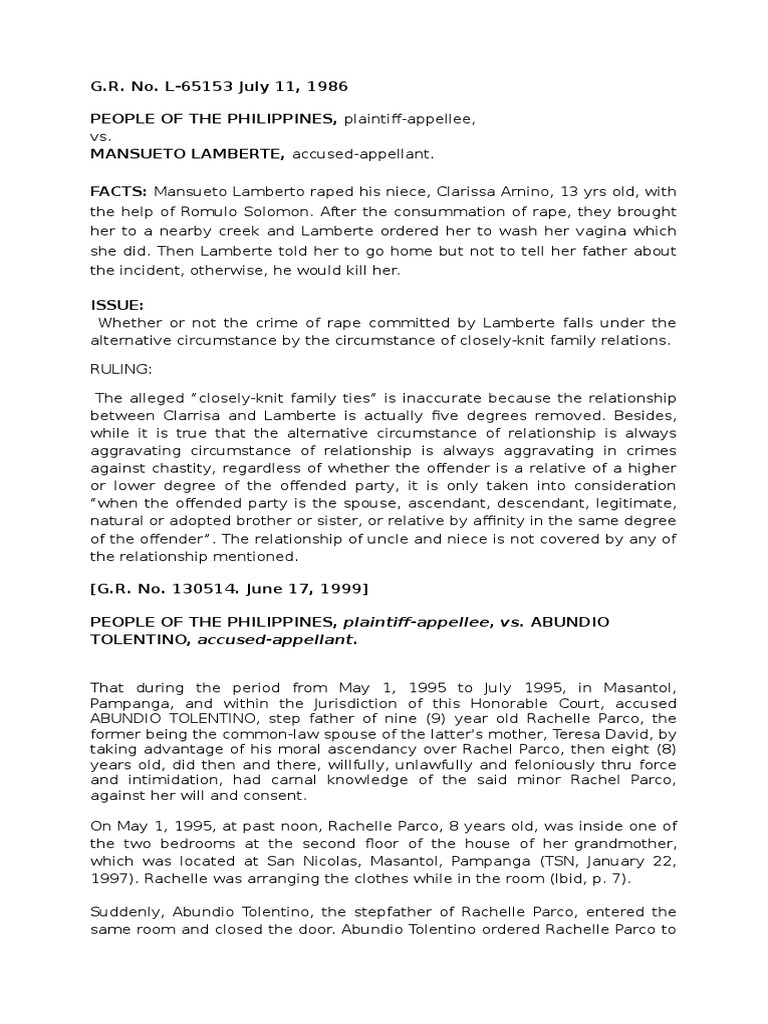 Alternative Circumstance - First Ten Cases - Digested | PDF | Witness ...