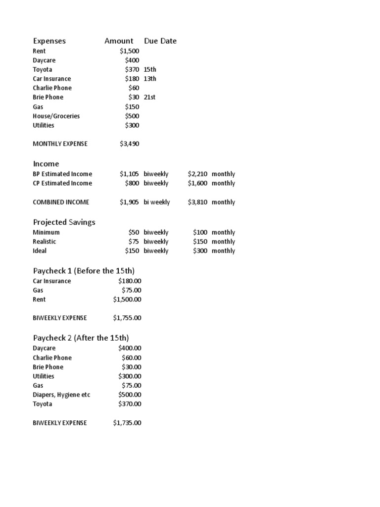 Sample Expense, Budget, and Savings Outline | PDF