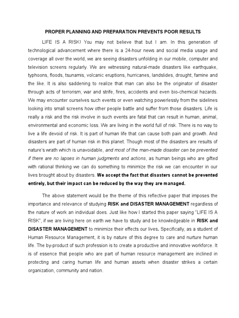 Essay On Risk Disaster Management | PDF | Emergency Management | Emergency