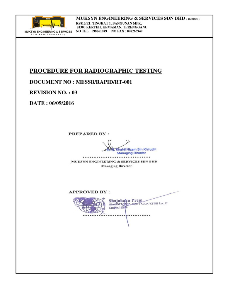 Comprehensive Radiographic Testing Procedure for Industrial ...