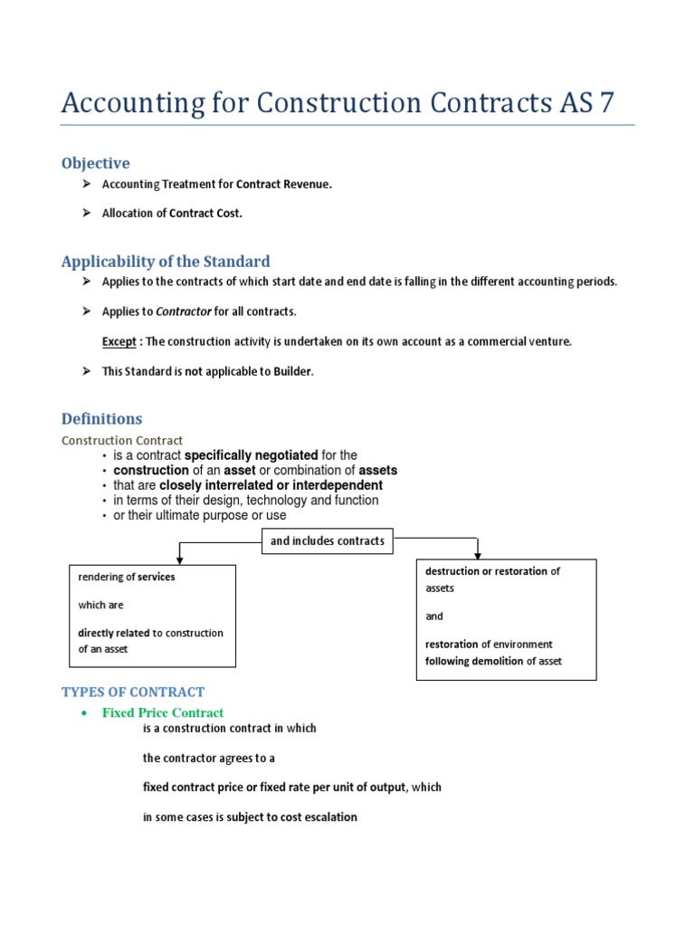 Accounting for Construction Contracts as 7 | Depreciation | Cost