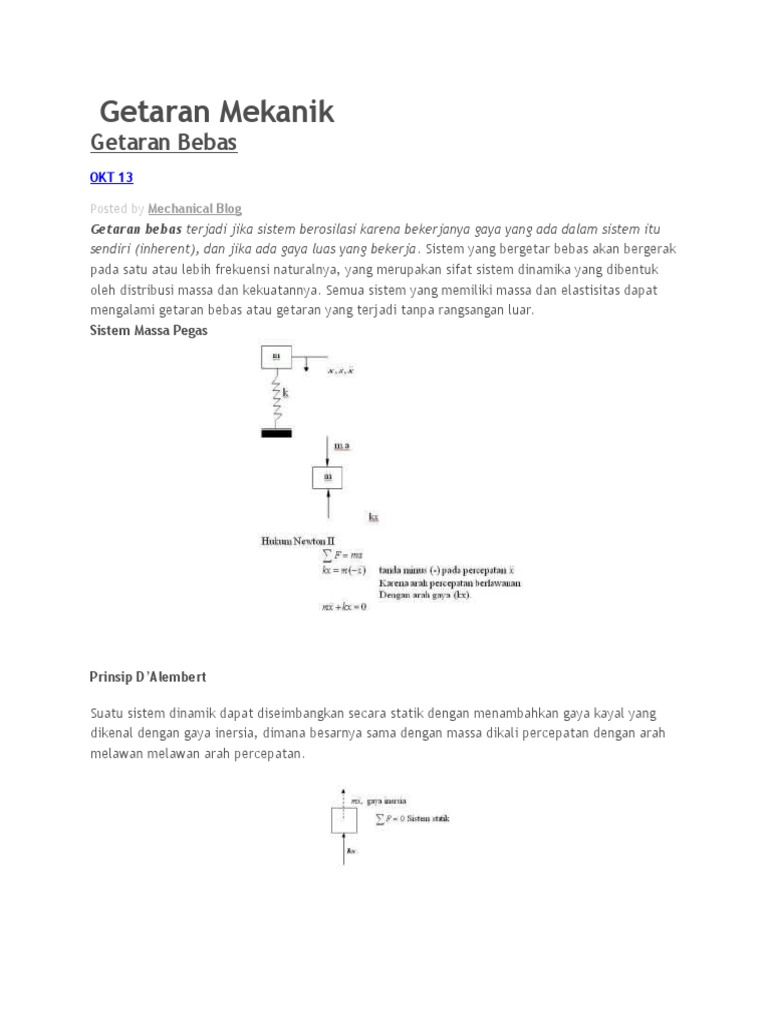 Getaran Mekanik | PDF | Sains & Matematika | Teknologi & Rekayasa