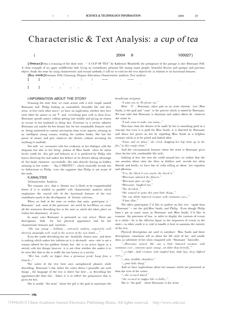 Characteristic&Text Analysis of A Cup of Tea - 李健 PDF | PDF | Narrative ...