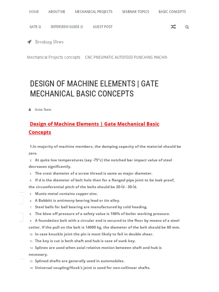 Design of Machine Elements Gate | PDF | Screw | Gear